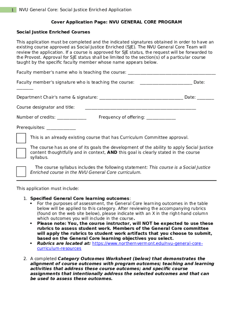 NVU General Core: Social Justice Enriched Application Doc Template ...