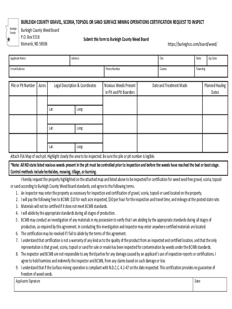 Fillable Online Active Material Pit Inspections - Weed Board - Burleigh ...