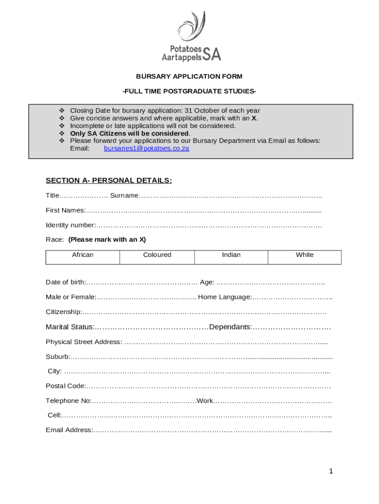 Postgraduate-Bursary-Application--1.docx - Potatoes SA Doc Template | pdfFiller