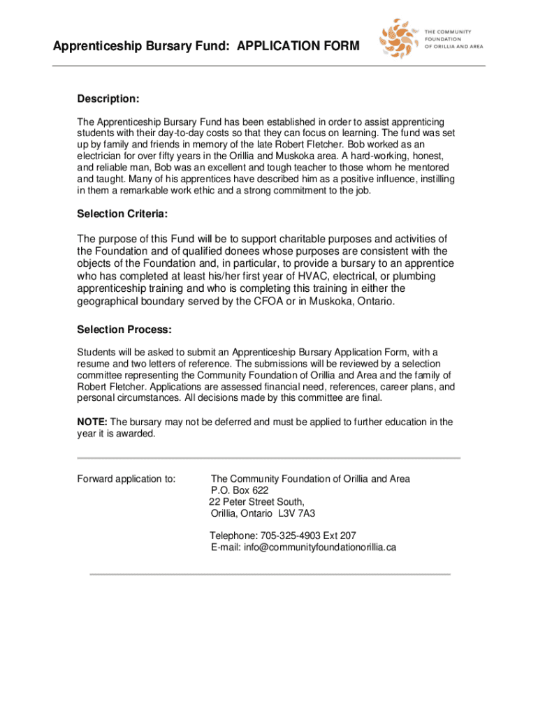 Fillable Online Apprenticeship Bursary Fund: APPLICATION FORM Fax Email ...