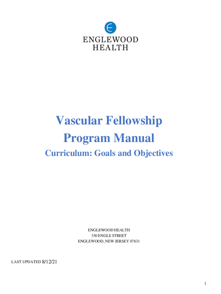Fillable Online Vascular Fellowship Program Manual Englewood Health Fax ...