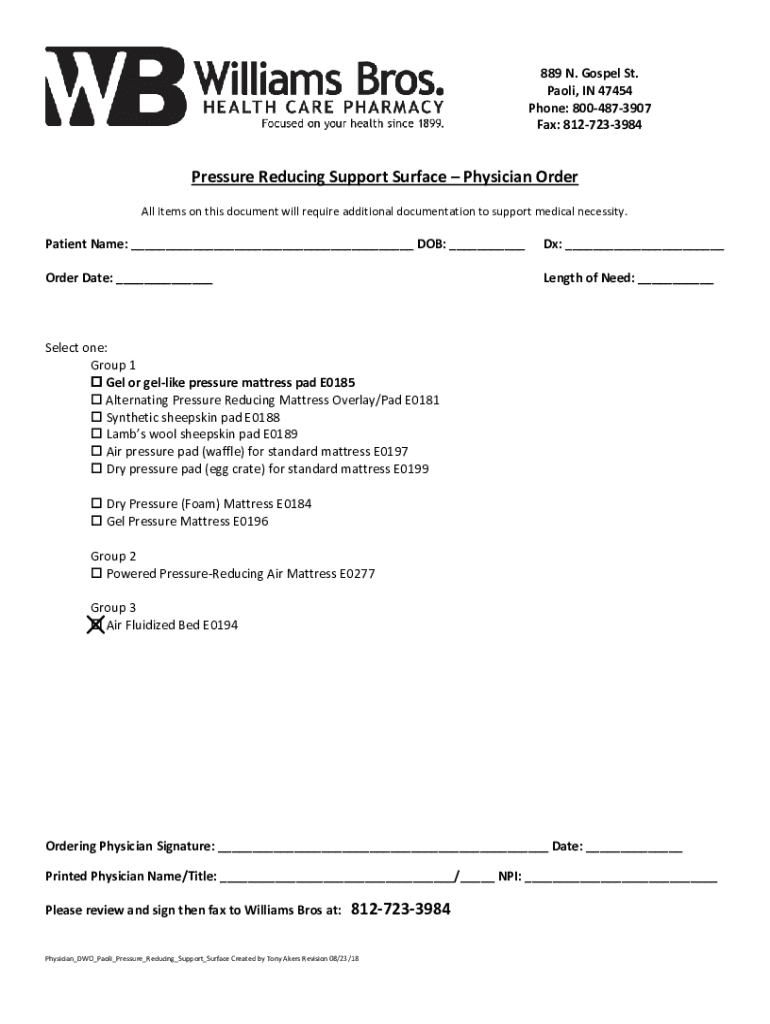 Fillable Online Pressure Reducing Support Surfaces Prior Authorization ...