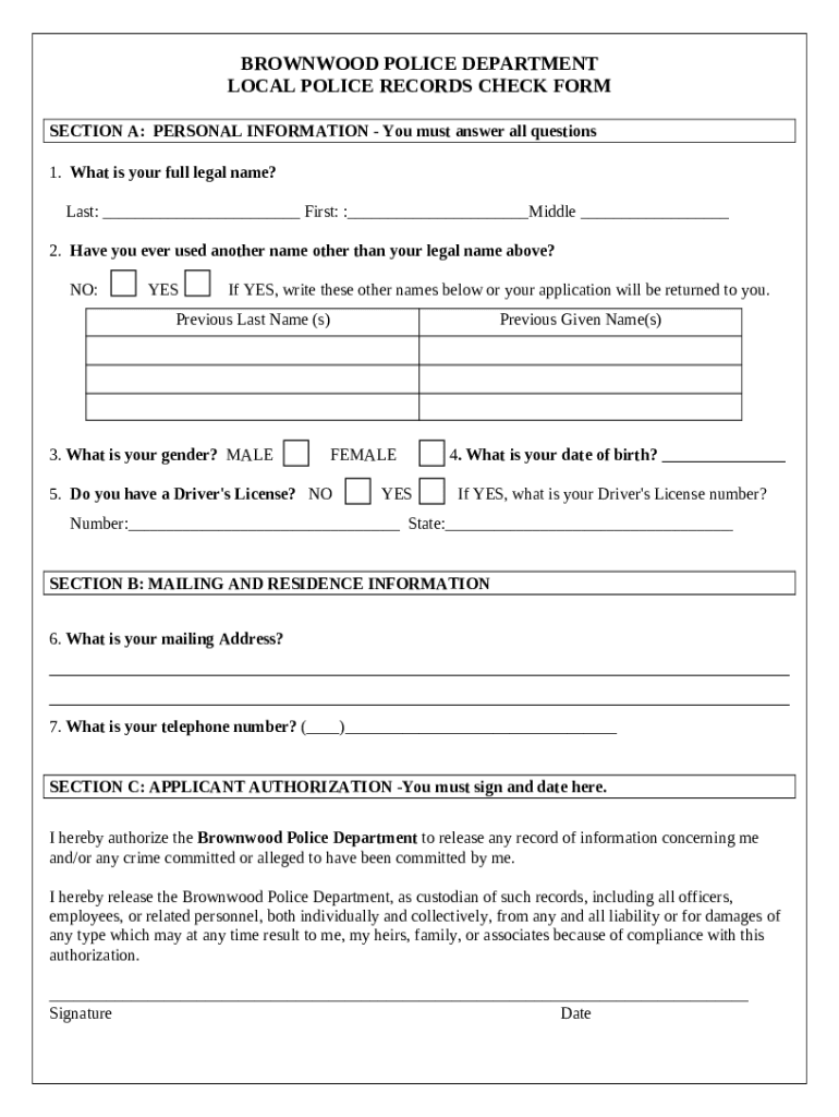 brownwood police department local police records check Doc Template ...