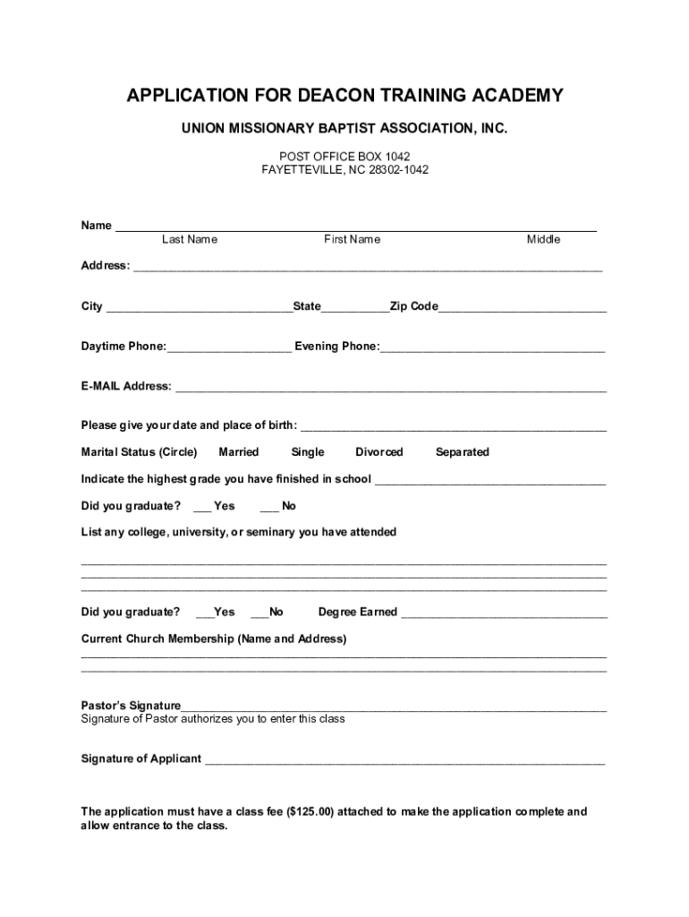 Fillable Online APPLICATION FOR DEACON TRAINING ACADEMY Fax Email Print ...