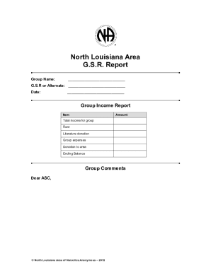 Fillable Online Unity Area of Narcotics Anonymous GSR Report Form Fax ...