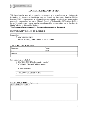 Fillable Online LEGISLATION REQUEST FORM Fax Email Print - pdfFiller