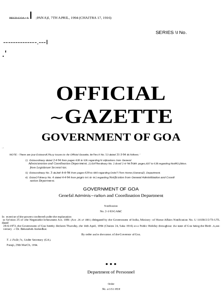 SERIES I No. 1 - Goa Printing Press Doc Template | pdfFiller