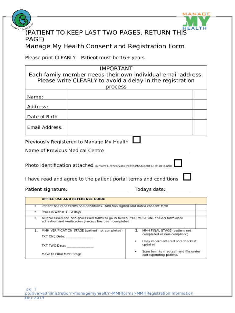 ManageMyHealth registration Doc Template | pdfFiller