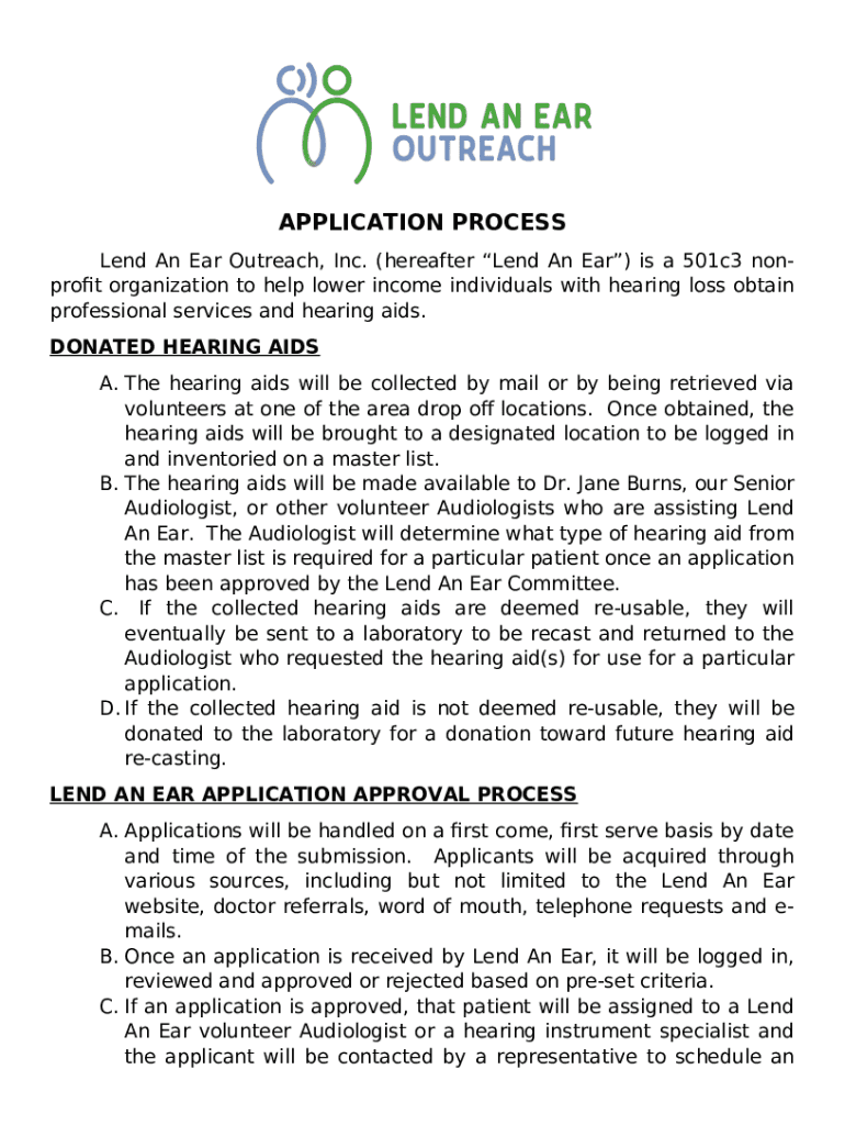 lend an ear application approval process - Lendanear Doc Template | pdfFiller