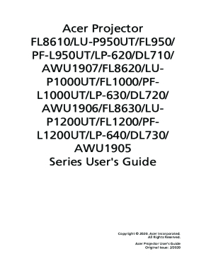 Fillable Online Acer Projector FL8610/LU-P950UT/FL950/ PF-L950UT/LP-620 ...