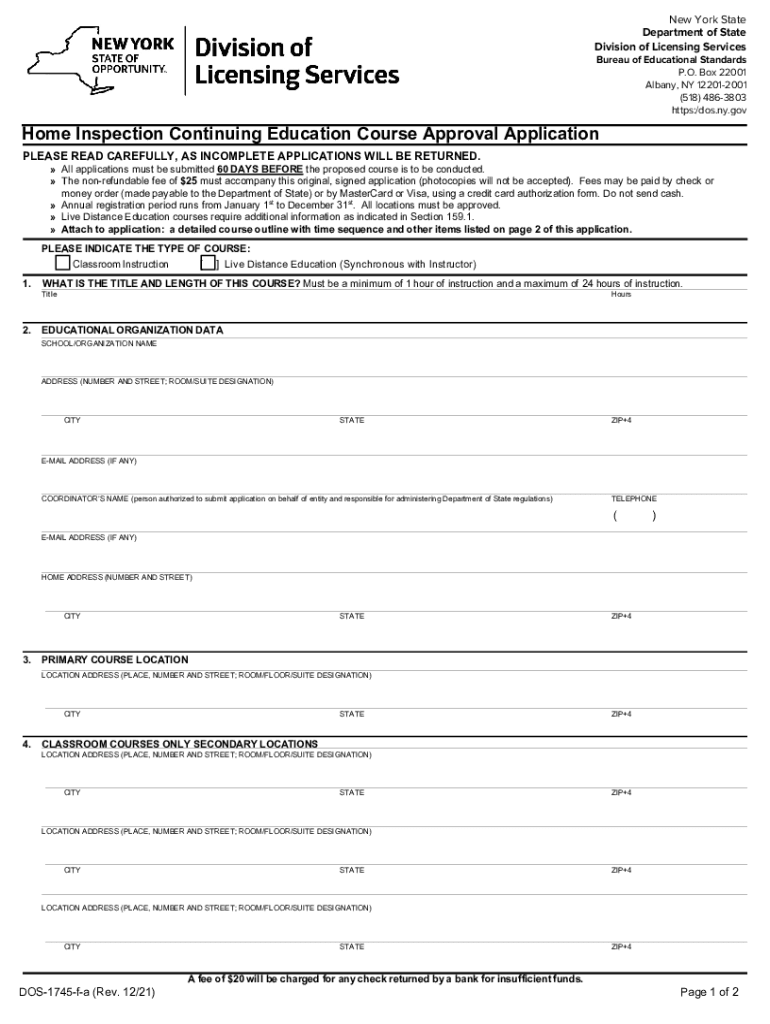Fillable Online dos ny Home Inspection Continuing Education Course ...