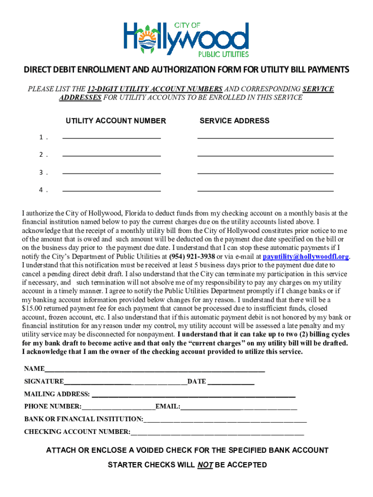 Fillable Online direct debit enrollment and authorization form for ...