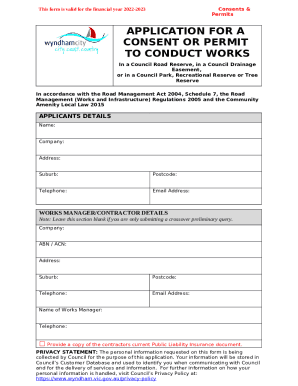 application for a consent or permit to conduct works Doc Template ...