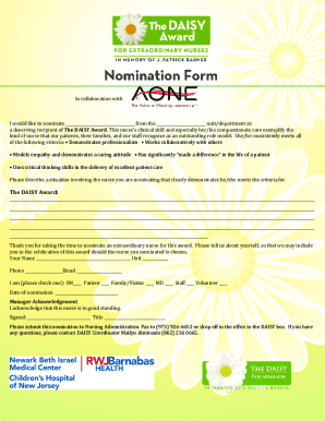Fillable Online Daisy Nomination Form. Daisy Nomination Form Fax Email Print - pdfFiller