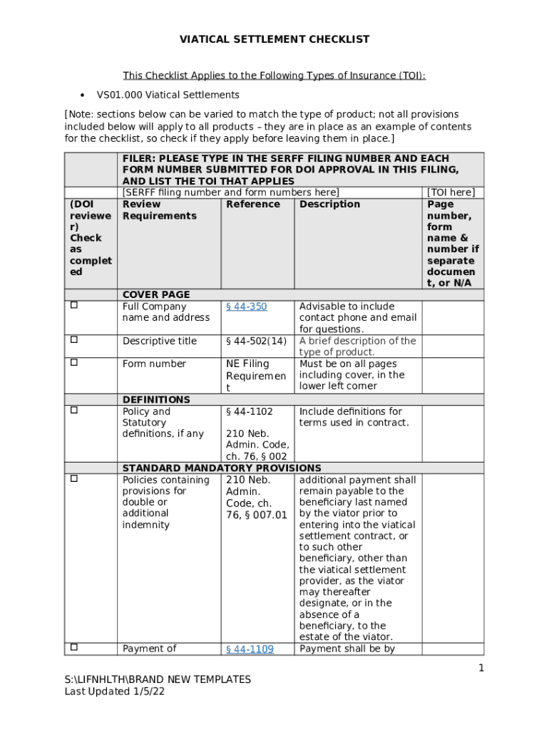 Viatical Settlements Checklists - State Corporation Commission Doc ...