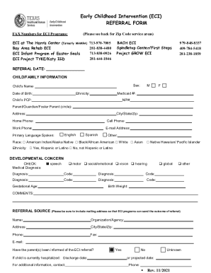 Fillable Online Early Childhood Intervention (ECI) REFERRAL FORM - Katy ...