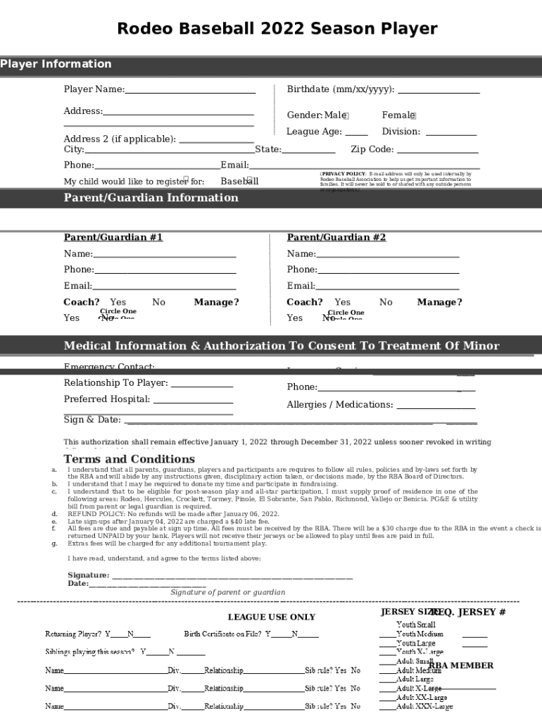 player-registration-.pdf - Little League Player... Doc Template | pdfFiller