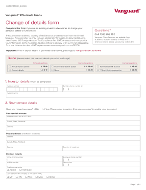 Fillable Online Vanguard Wholesale Funds Change of details form Fax ...