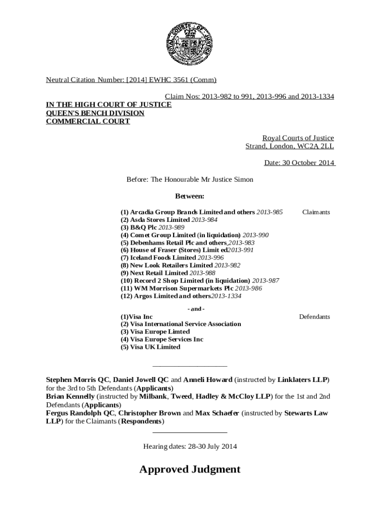 High Court Judgment Template - London Doc Template | pdfFiller