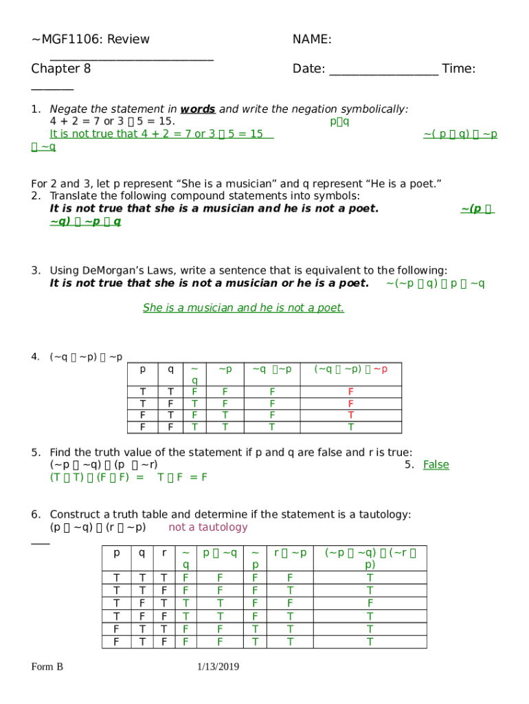 Fillable Online Rev 2 - MGF 1106 Exam #2 Review Sheet Chapter 3 ...