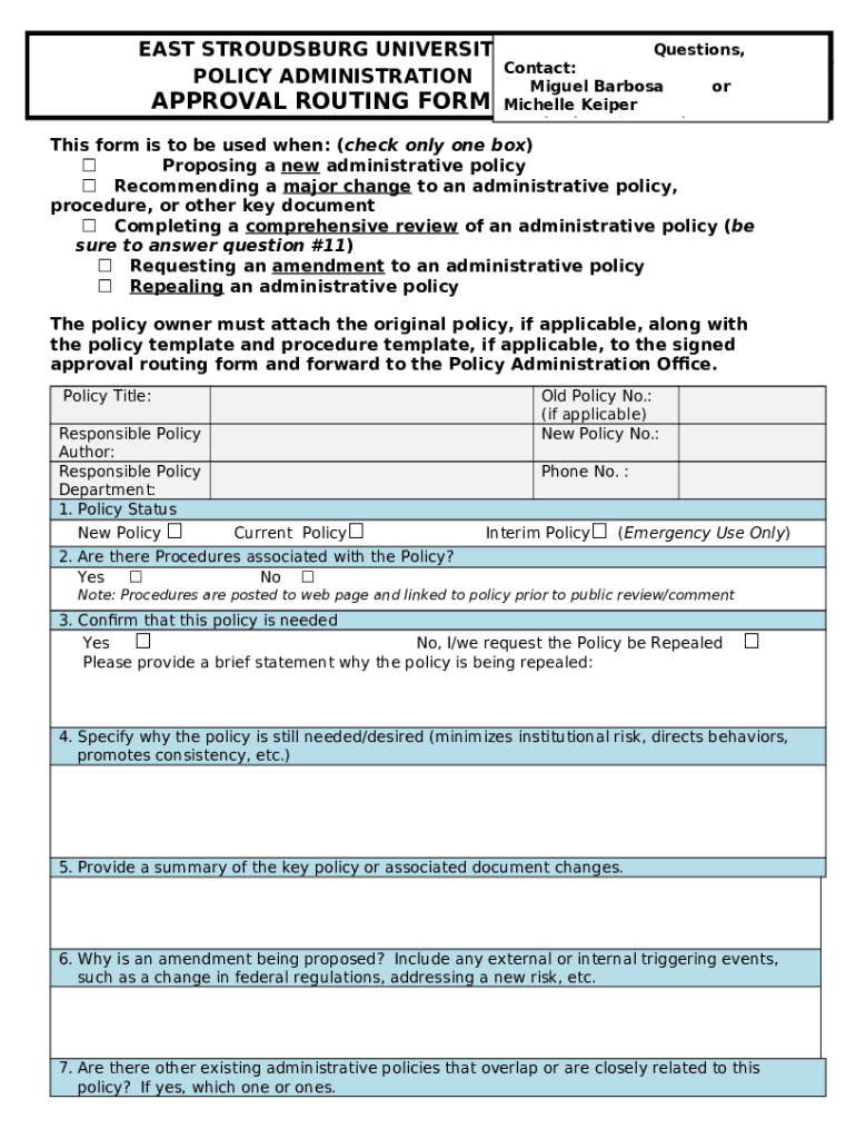 Policy Administration Approval Routing Doc Template | pdfFiller