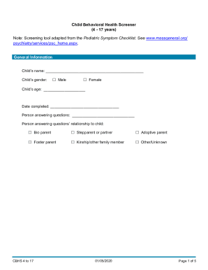 Fillable Online Short Form of the Pediatric Symptom Checklist-Youth ...