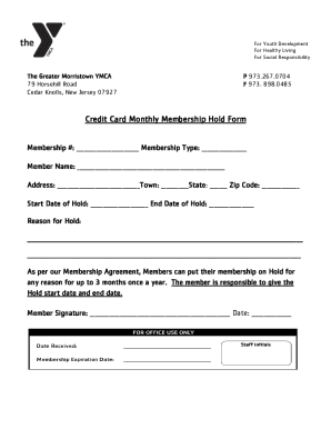 Fillable Online Credit Card Monthly Membership HOLD Form Fax Email ...