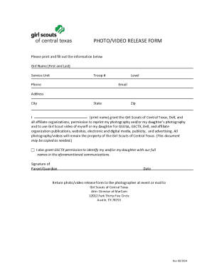 Fillable Online PHOTO/VIDEO RELEASE FORM Girl Scouts of Central Texas ...