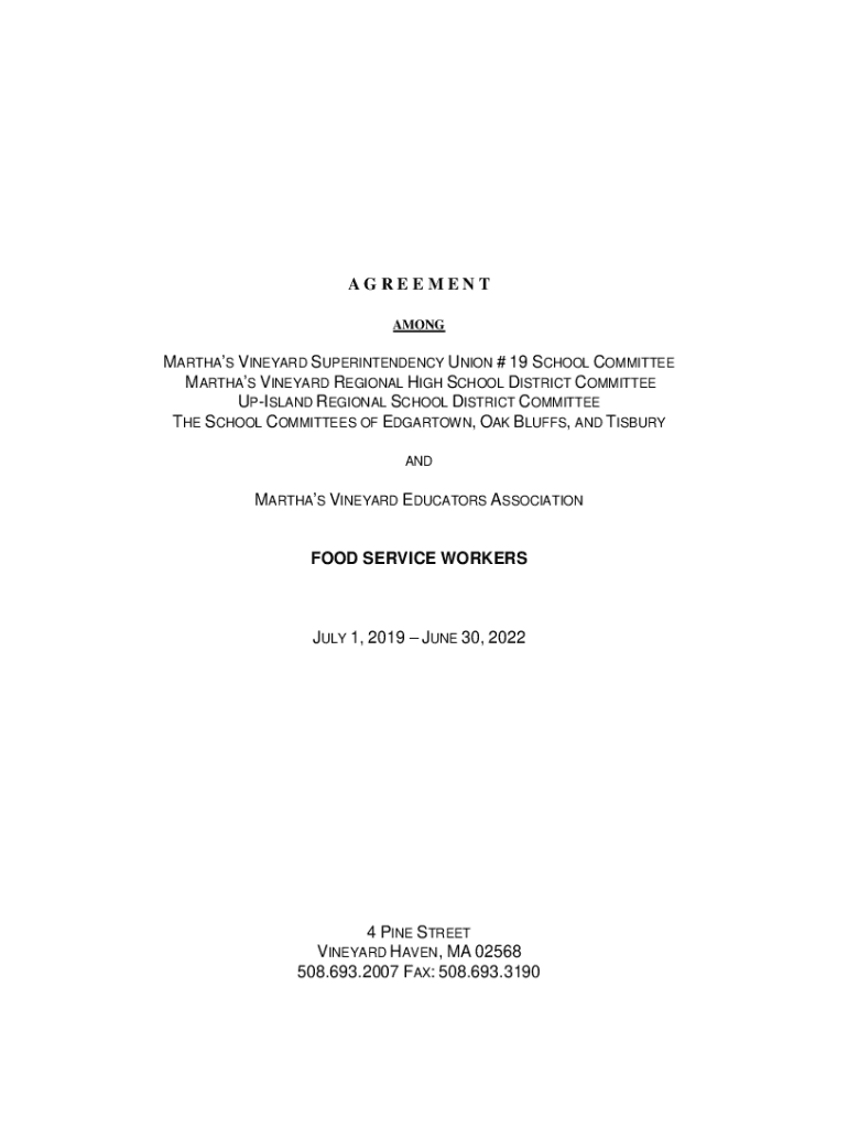 Fillable Online agreement - Martha's Vineyard Public Schools Fax Email Print - pdfFiller