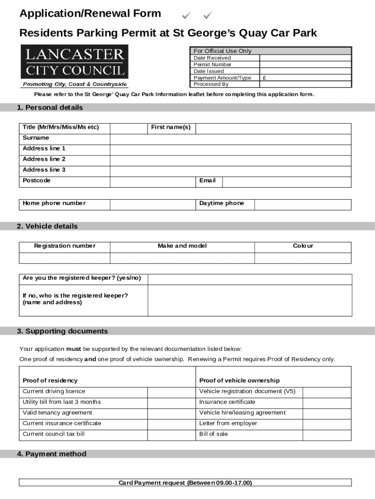 Application for a Residents Parking Permit and/or Visitor Card Doc ...
