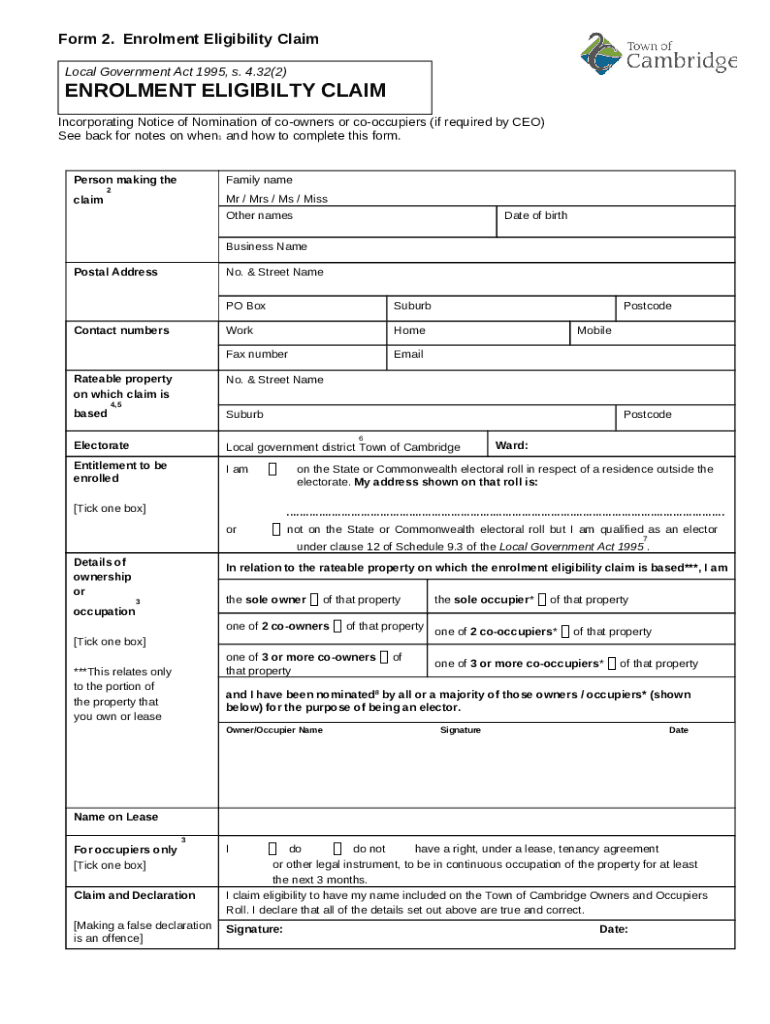 2. Enrolment Eligibility Claim incorporating Notice of ... Doc Template ...