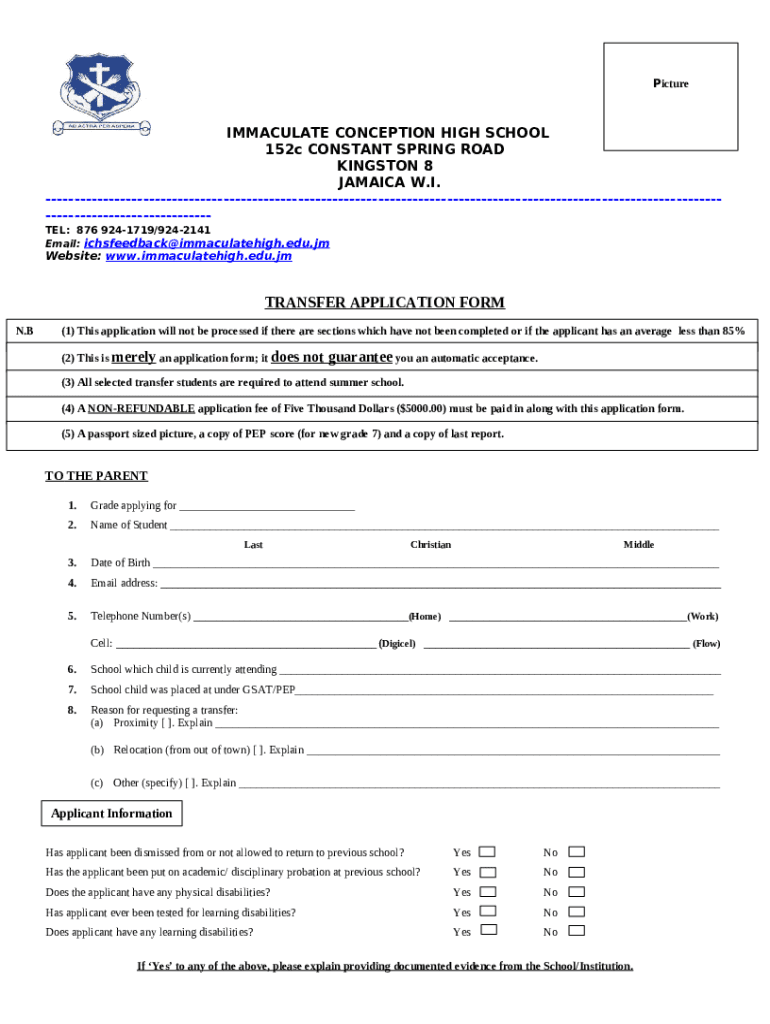 ICHS Transfer s - Immaculate Conception High School - immaculatehigh ...