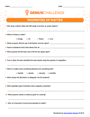Fillable Online Properties of MatterWorksheet for Grades 3-5 PDF. A one ...