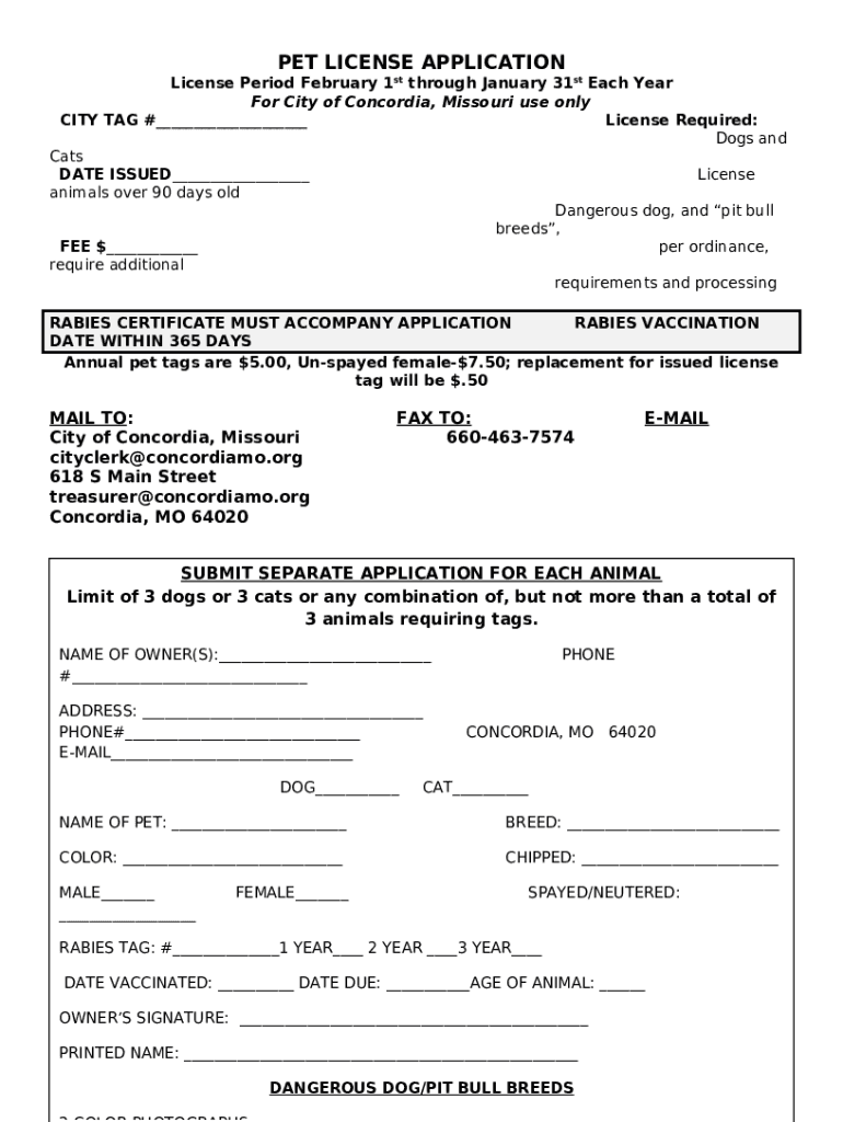 Licenses + Permits for Animals + Pets - City of Overland Park Doc Template | pdfFiller