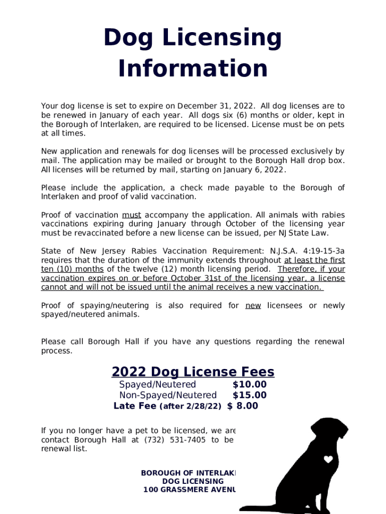 2022 nj dog license application - Borough of Interlaken Doc Template ...