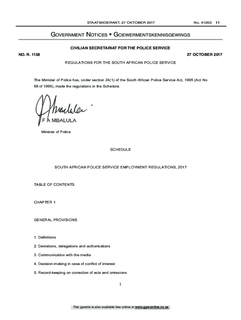 Fillable Online South African Police Service Act: Regulations Fax Email ...