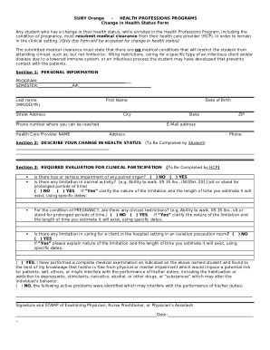 Change in Health Status (Health Professions) PDF Doc Template | pdfFiller