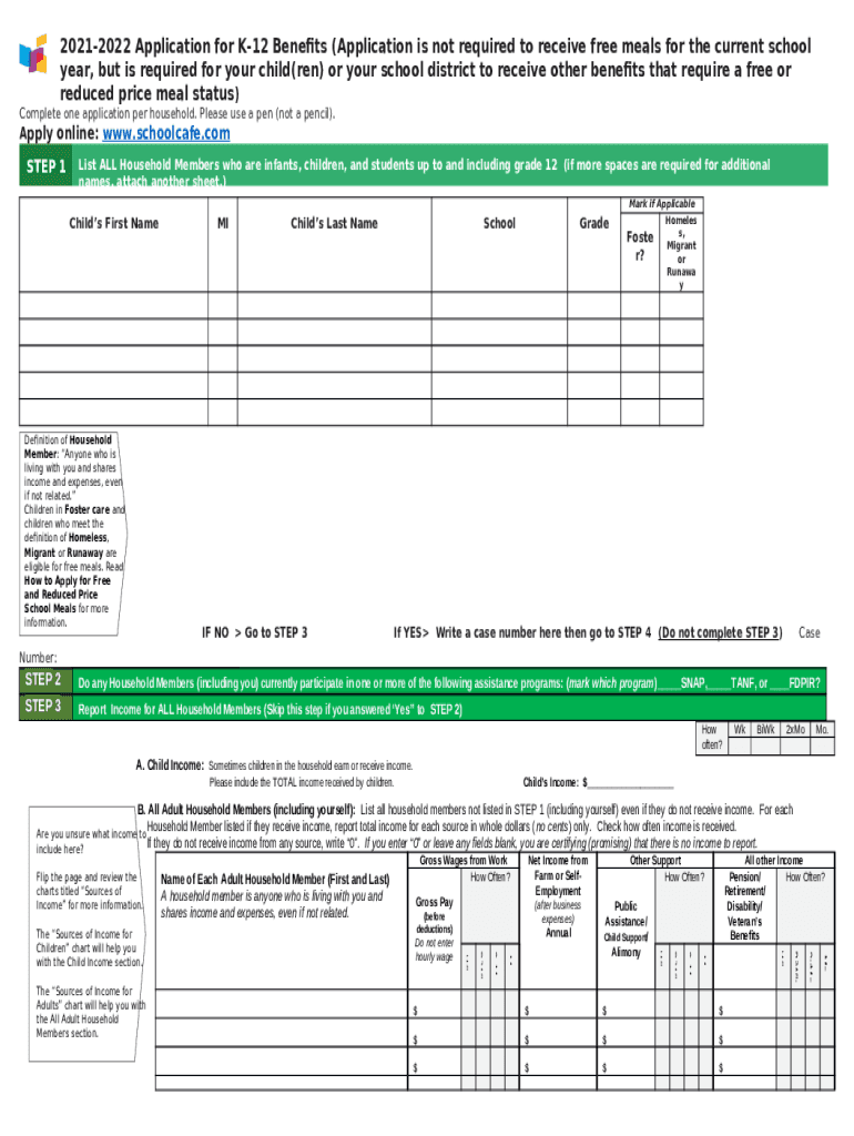 2021-2022 Application for K-12 Benefits (Application is not required to ...
