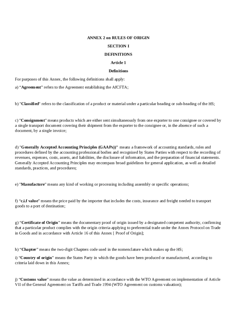 Annex II Rules of Origin Section I General Provisions Doc Template ...