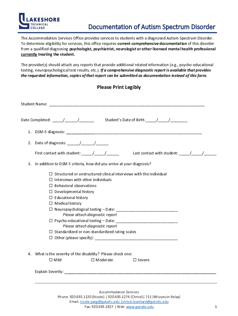 Fillable Online VERIFICATION FORM for AUTISM SPECTRUM ... Fax Email ...