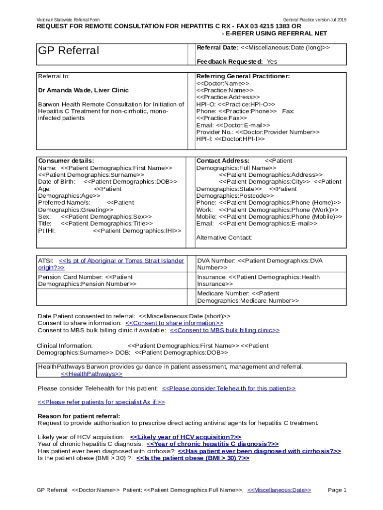 Dr Amanda Wade, Liver Clinic GP name: P - Barwon Health Doc Template | pdfFiller