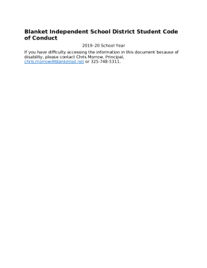 Student Code of Conduct - Blanket ISD Doc Template | pdfFiller