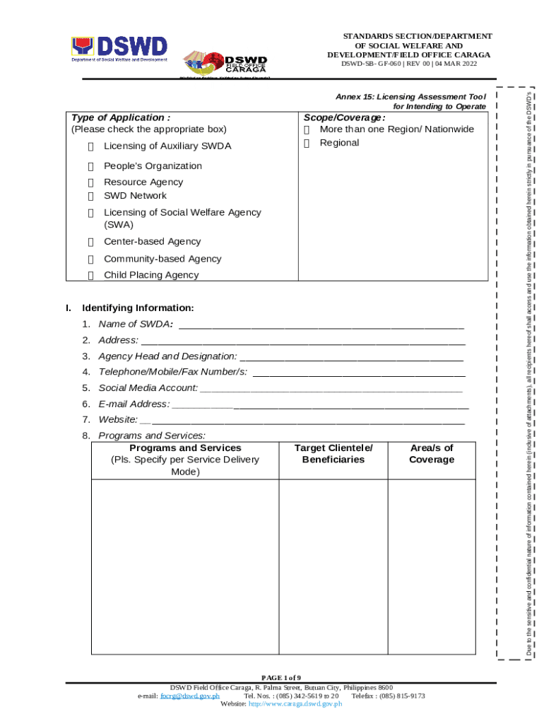 DSWD-SB-GF-060 Licensing Assessment Tool Intending to ... Doc Template ...