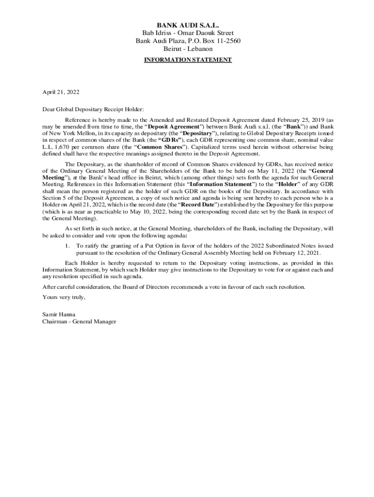 Fillable Online BANK AUDI S.A.L. Bab Idriss - Omar Daouk Street Bank ...