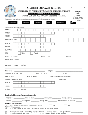 Shaheed Benazir Bhutto University Of Veterinary ... - SBBUVAS Doc Template | pdfFiller