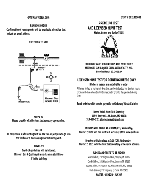 Fillable Online PREMIUM LIST AKC LICENSED HUNT TEST Fax Email Print ...