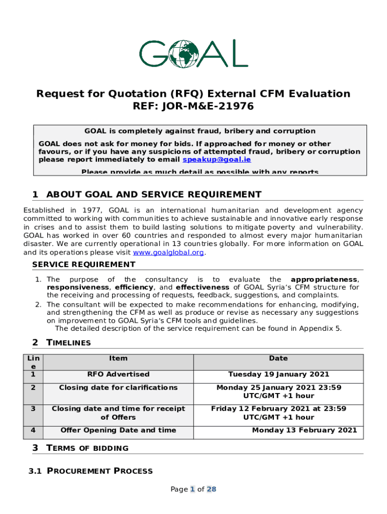 Request for Quotation (RFQ) External CFM EvaluationREF: JOR-M&E-21976 Doc Template | pdfFiller