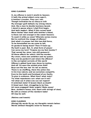 Hamlet Act 3 Scene 3 - Claudius' Soliloquy my offence is rank Doc ...