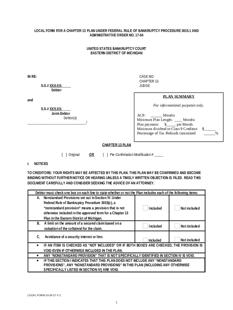 Chapter13ModelPlan.docx - Eastern District of Michigan Doc Template | pdfFiller