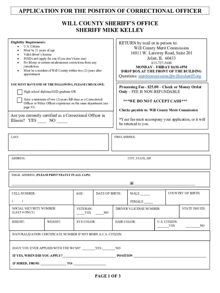 Fillable Online Fillable Online Application for Deputy Sheriff - Will ...